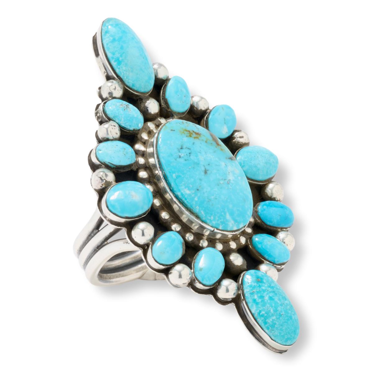Chaco Canyon Sterling Silver Campitos Turquoise Elongated Cluster Ring ...