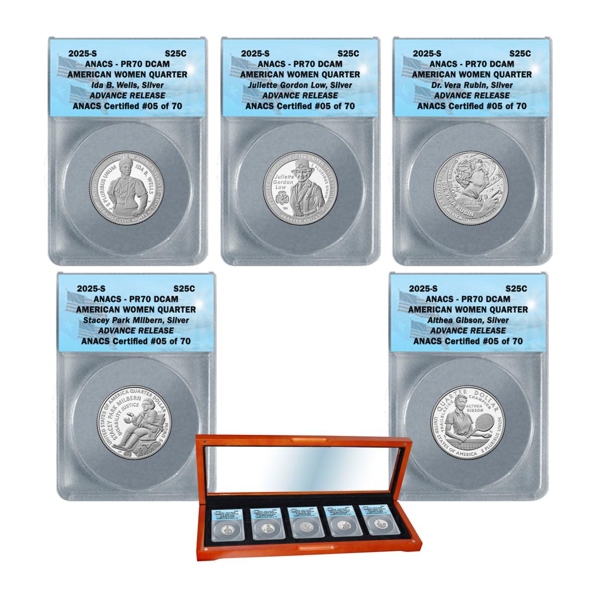 2025 ANACS PR70 Silver American Women Set of 5 Proof Quarters | HSN