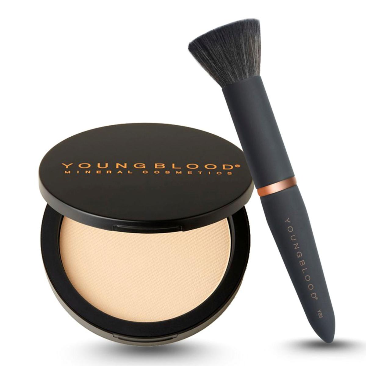 Youngblood Cosmetics Pressed Mineral Rice Powder with Luxe Brush | HSN