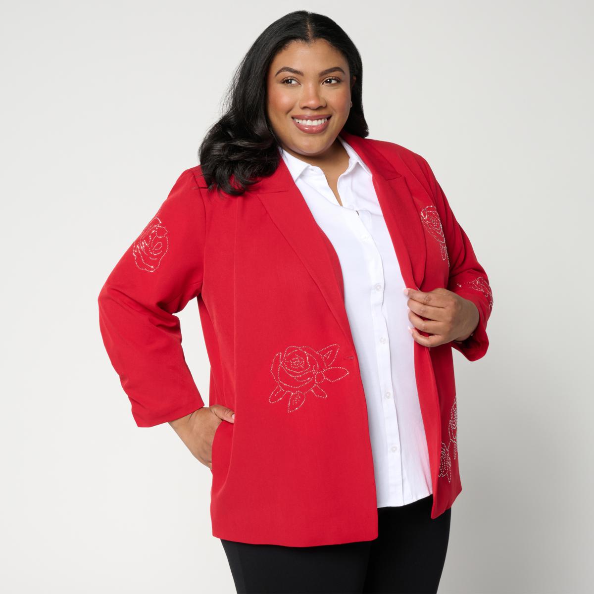Colleen Lopez Embroidered Button-Front Woven Blazer | HSN