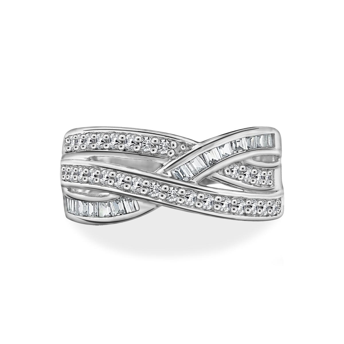 Absolute™ Cubic Zirconia Baguette and Round Overlapping Rows Band Ring ...