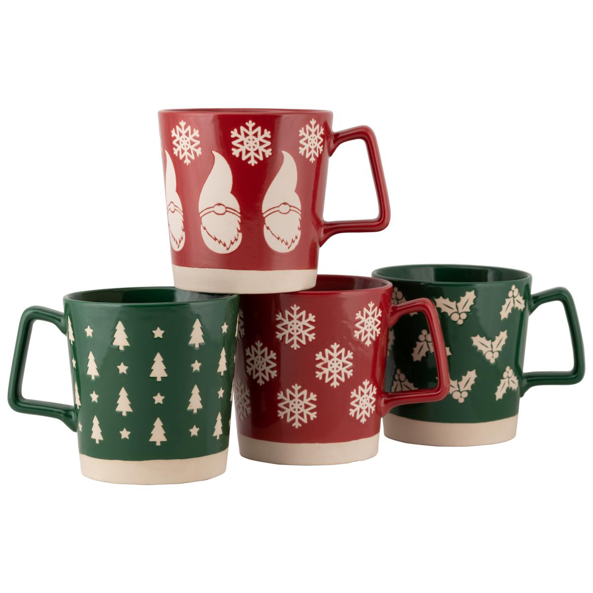 10 Strawberry Street Assorted Red and Green Holiday Mugs 4-Pack ...