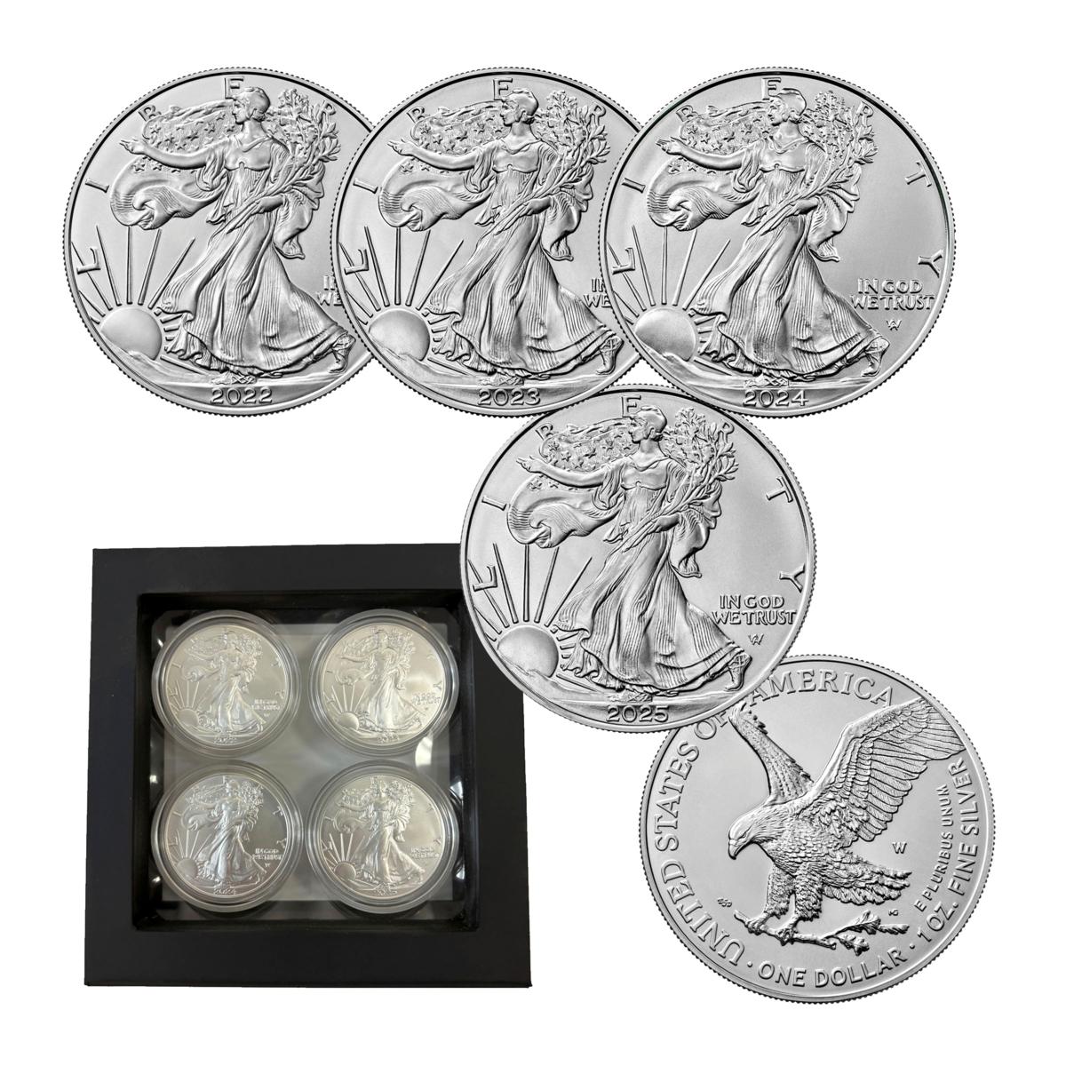 2022-2025 W-Mint First 4 Years of Type 2 Burnished Silver Eagle Coins | HSN