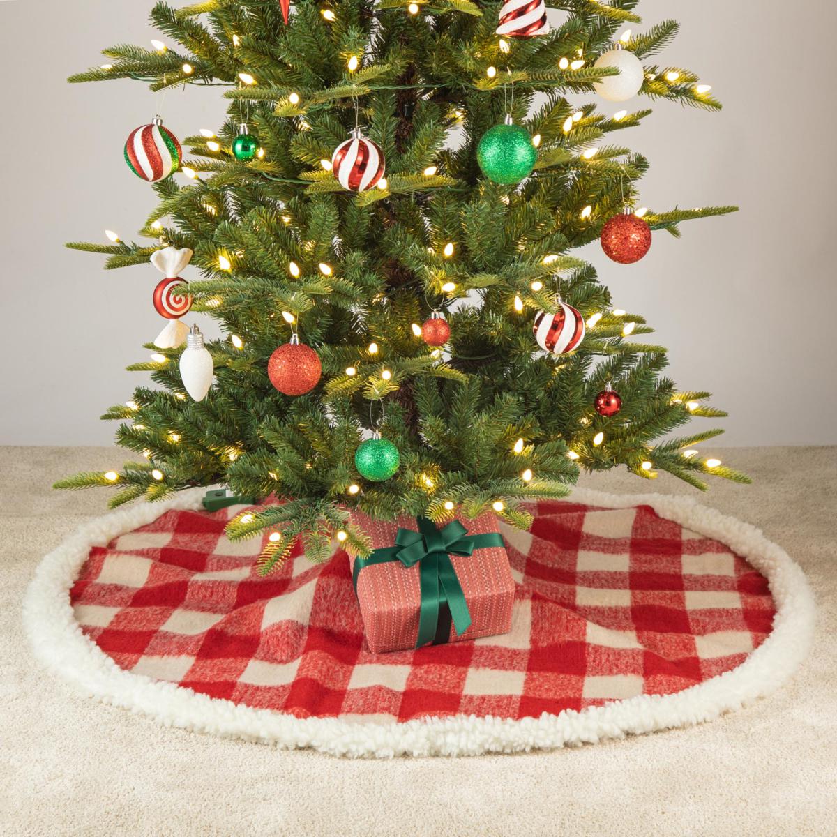 Red Plaid Flannel Tree Skirt 48" D Red/White Plaid Reversible Sherpa ...
