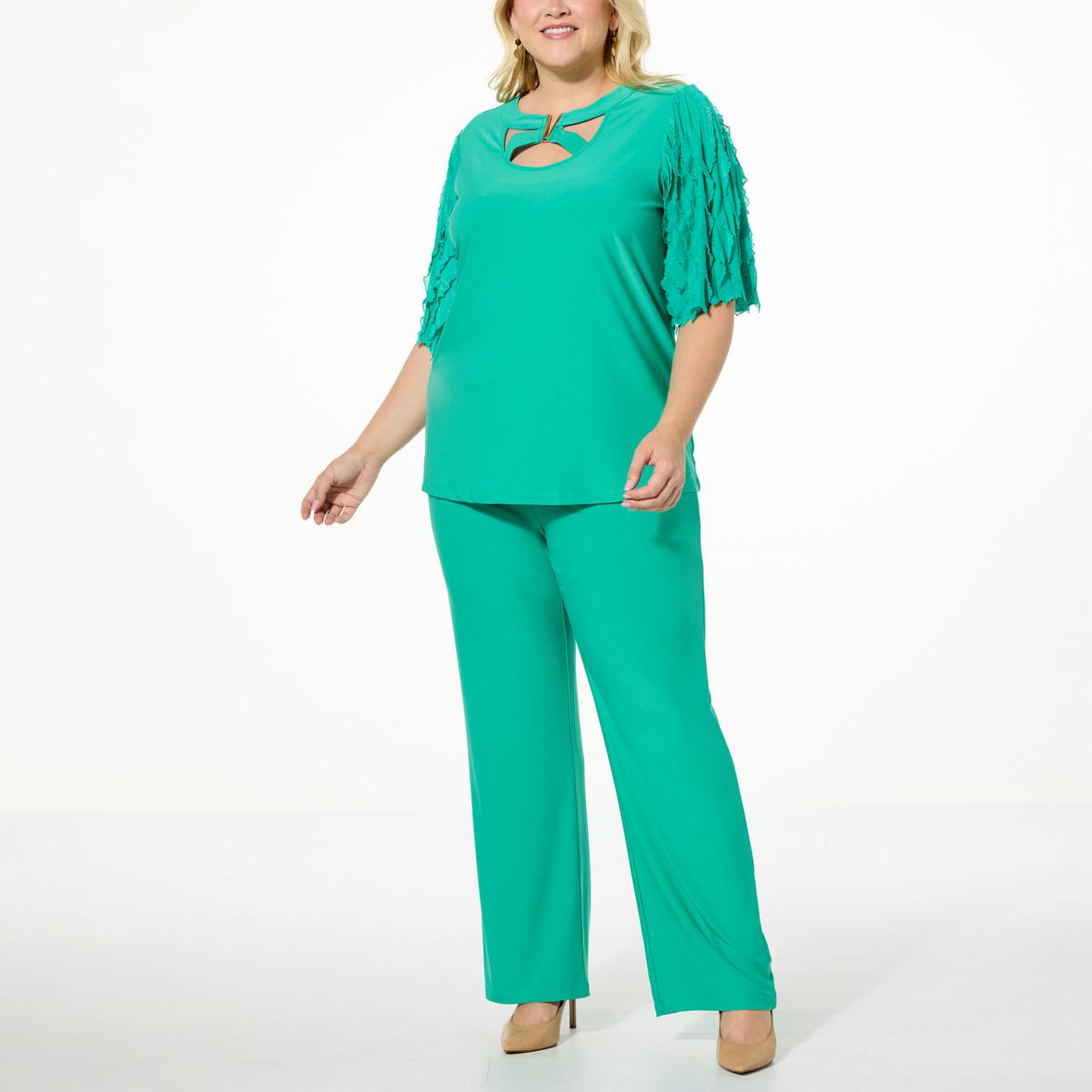 Antthony 2-piece Cage-Neck Ruffle Sleeve Top & Pant Set | HSN