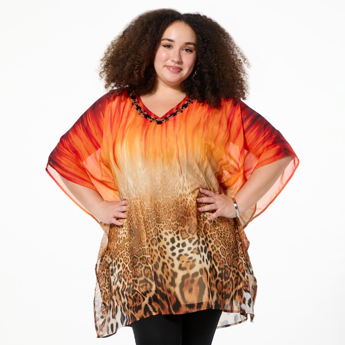 Antthony Printed Beaded Caftan Top with Tank Lining | HSN