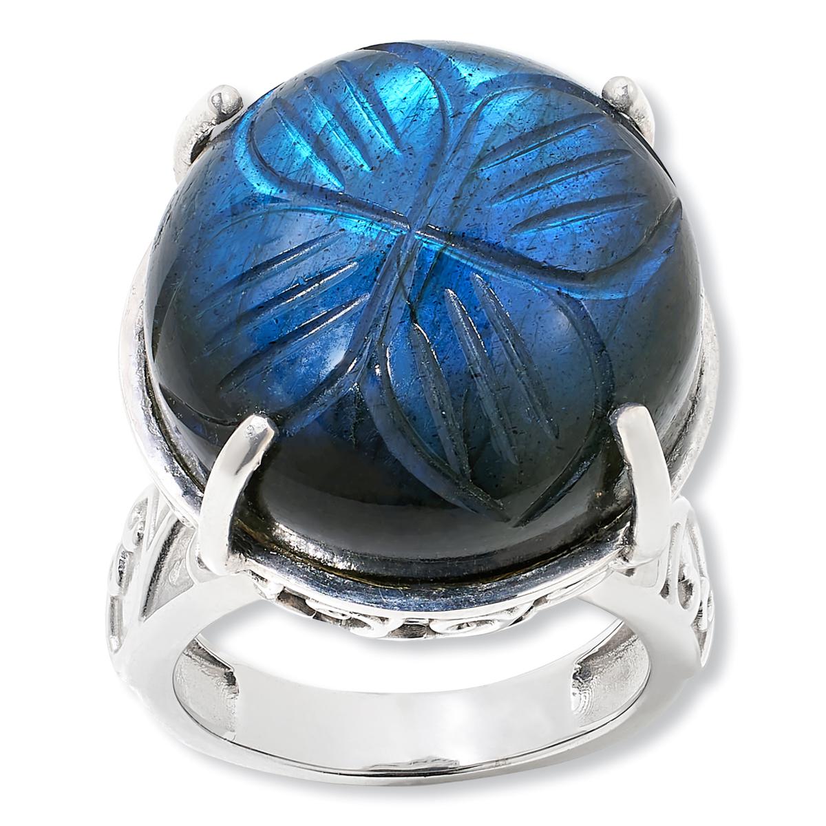 "As Is" Colleen Lopez Sterling Silver Floral-Carved Labradorite Ring | HSN