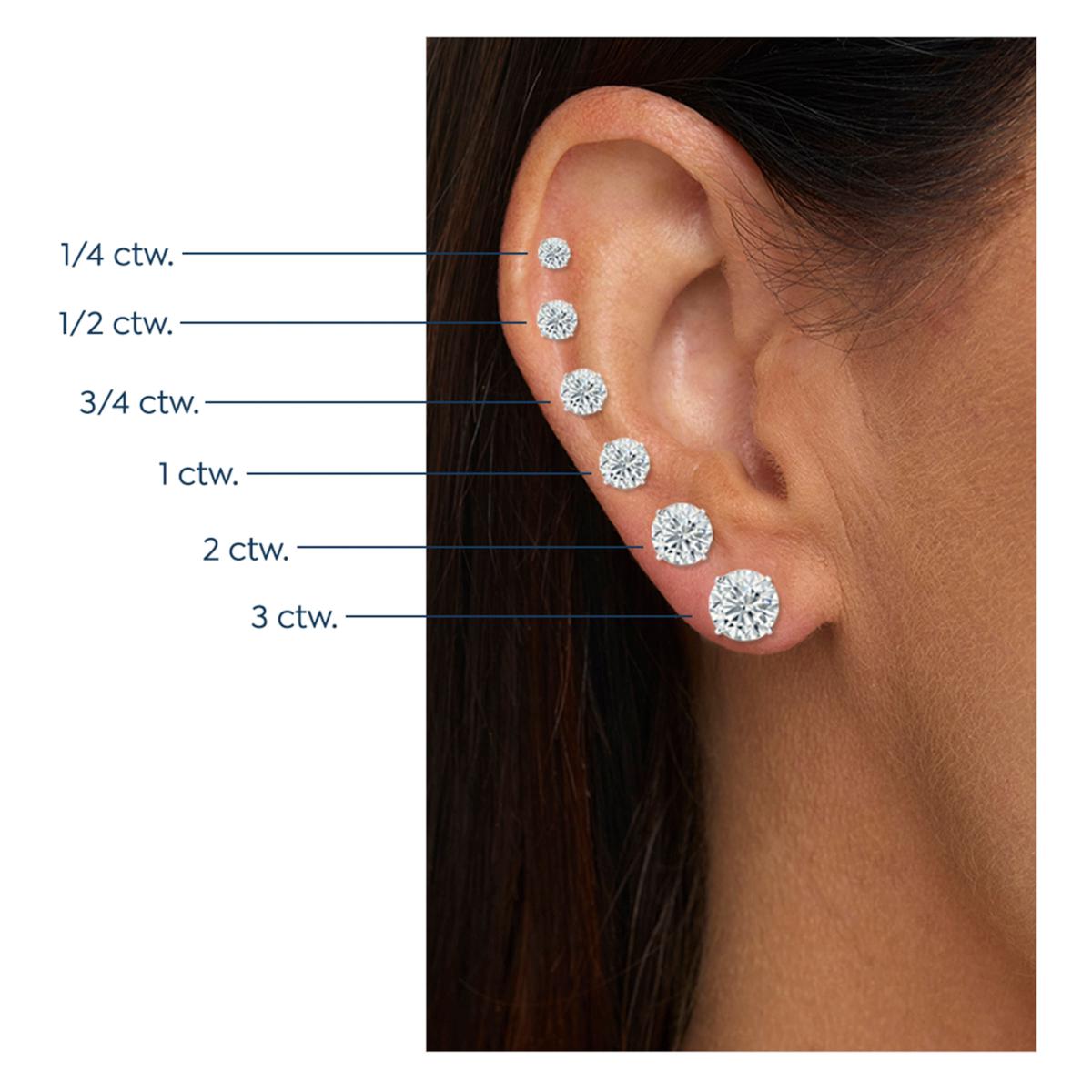 Diamond Stud Earrings Size Chart 14K Gold Radiant Cut Lab Diamond Stud