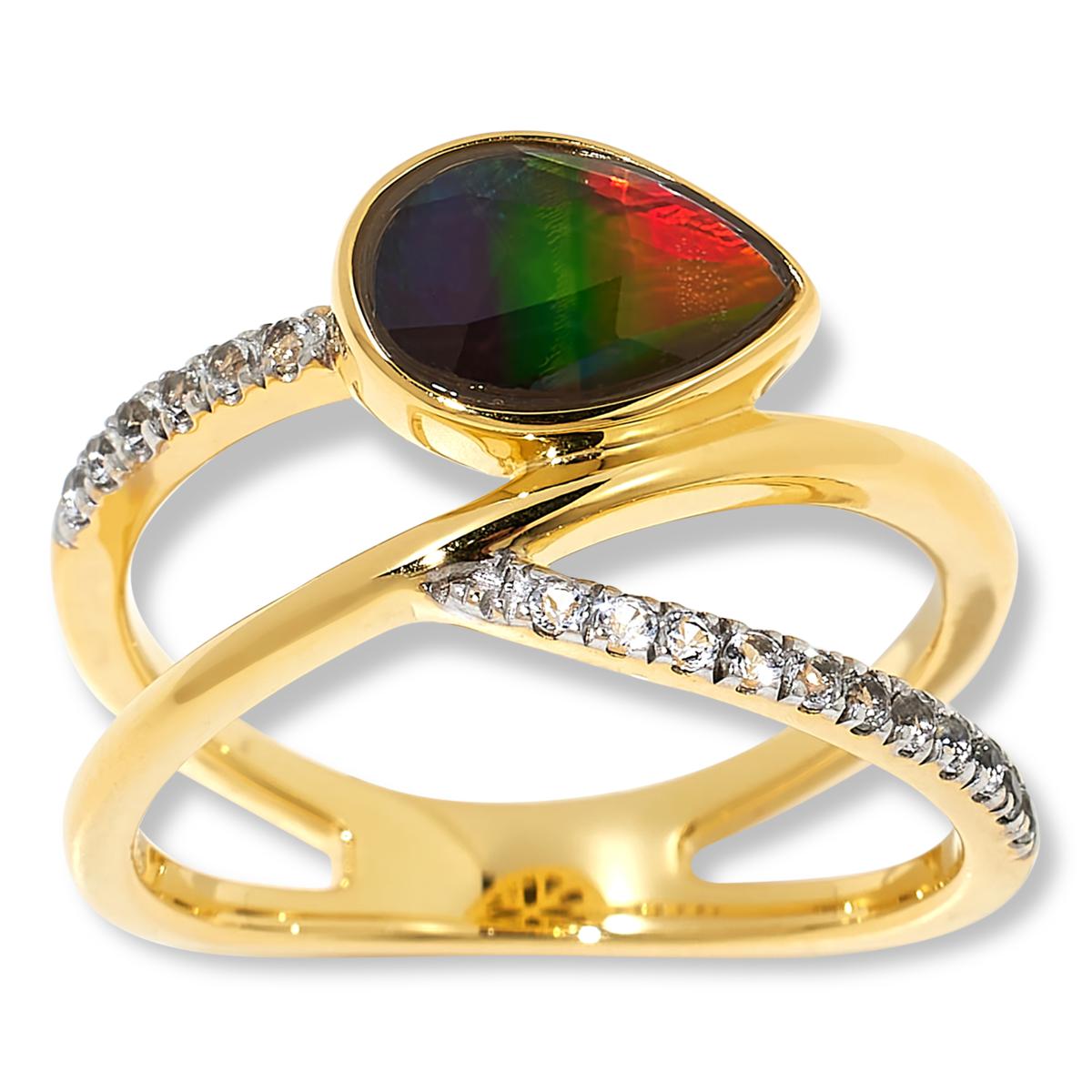 Canadian Ammolite Gems Ammolite and White Topaz Crossover Ring | HSN