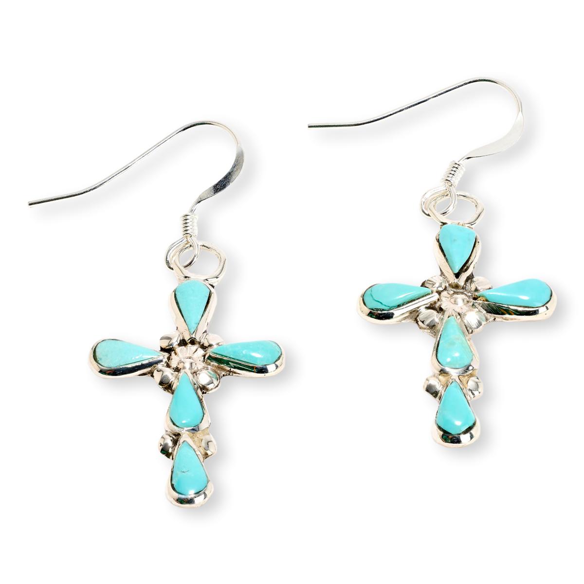 Chaco Canyon Blue Turquoise Cross-Design Dangle Earrings | HSN