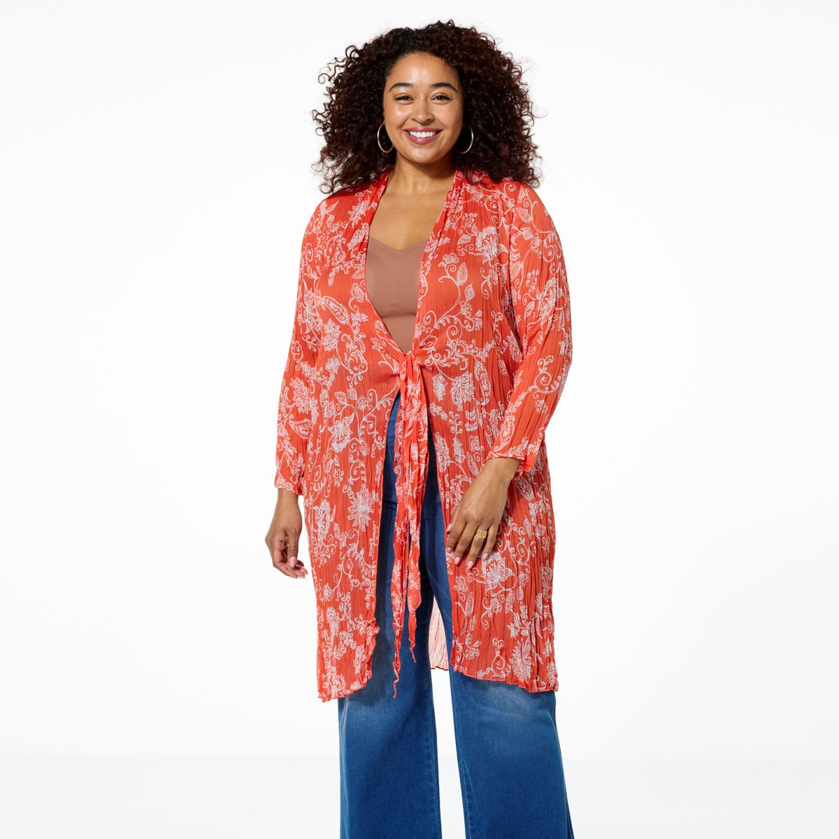 Colleen Lopez Printed Crinkled Tie-Front Duster - 23457779 | HSN