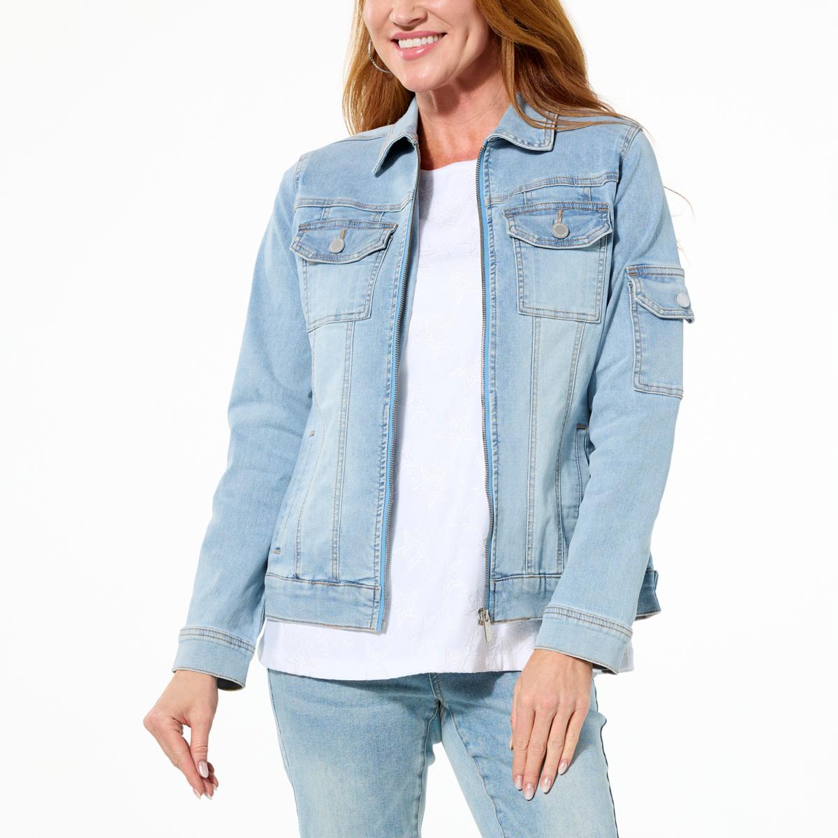 DG2 by Diane Gilman Coolmax® Stretch Denim Jacket with Sleeve Pocket ...