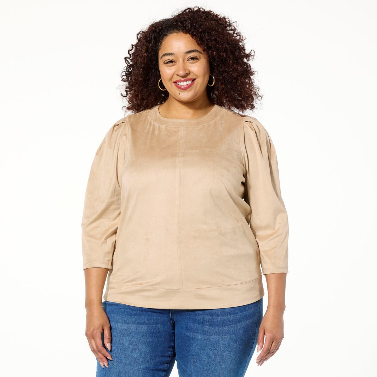 DG2 by Diane Gilman Faux Suede 3/4-Sleeve Top - 23421134 | HSN