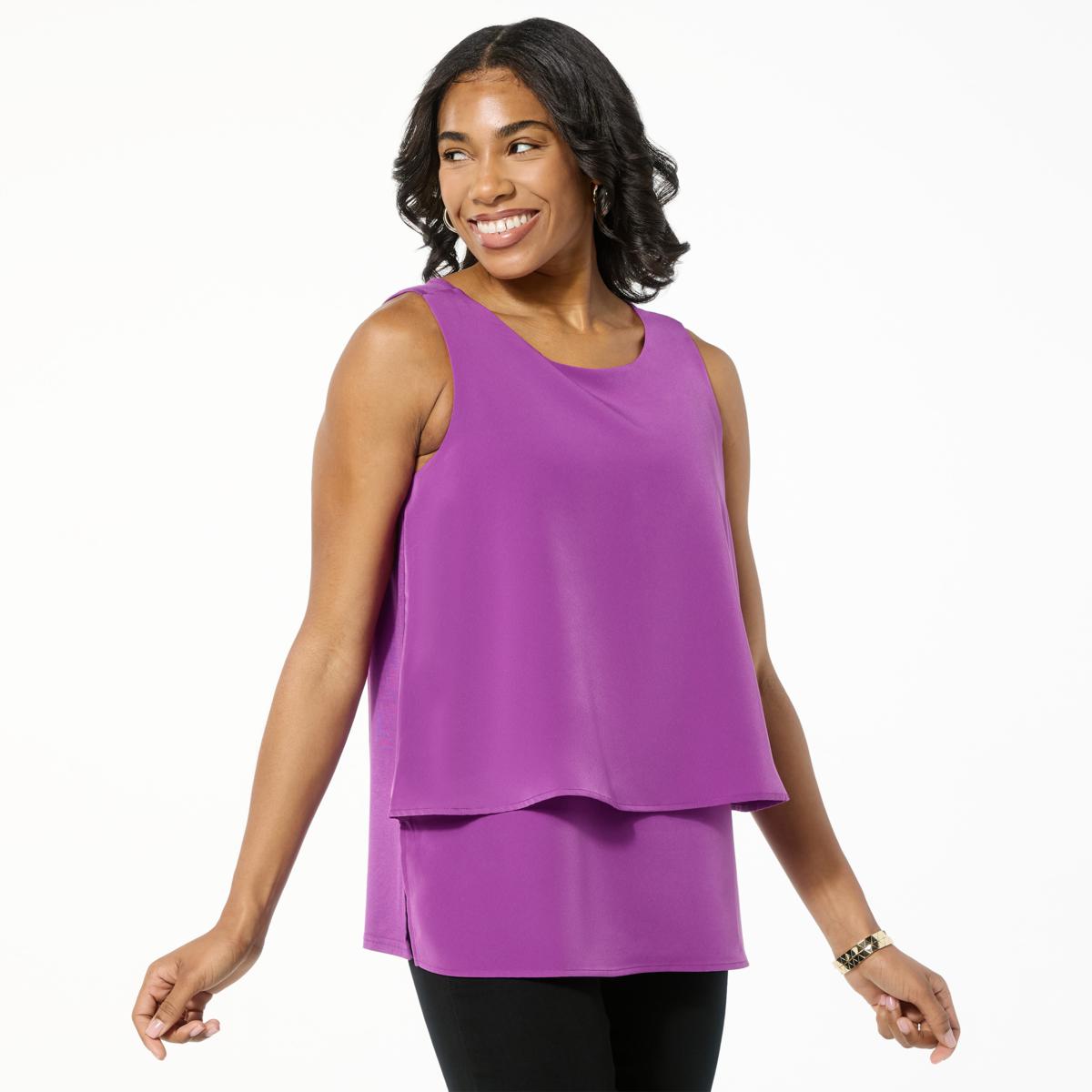 DG2 by Diane Gilman Mixed-Media Double Layer Easy Tank - 23469986 | HSN