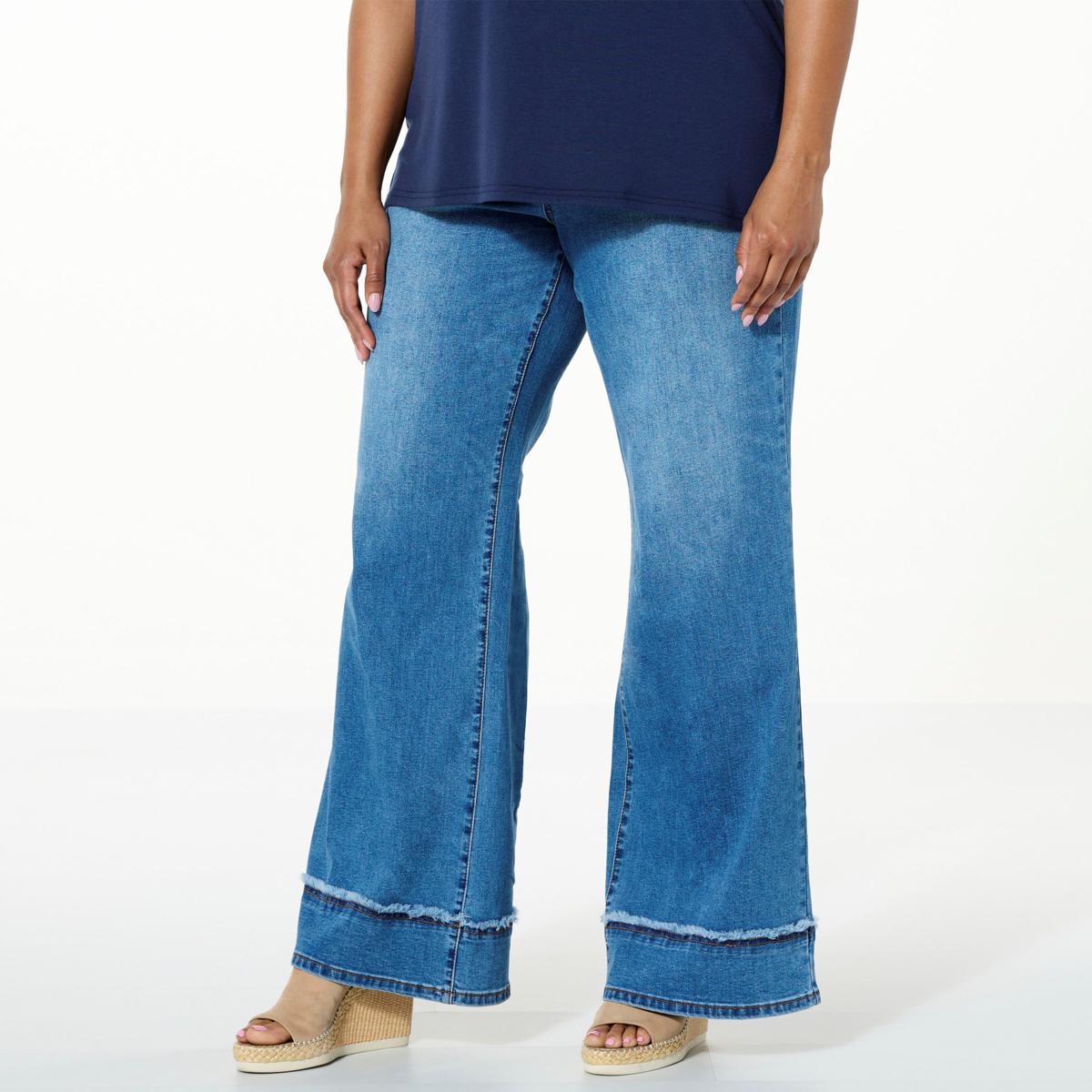 DG2 by Diane Gilman New Classic Stretch Denim Frayed Wide-Leg Jean ...