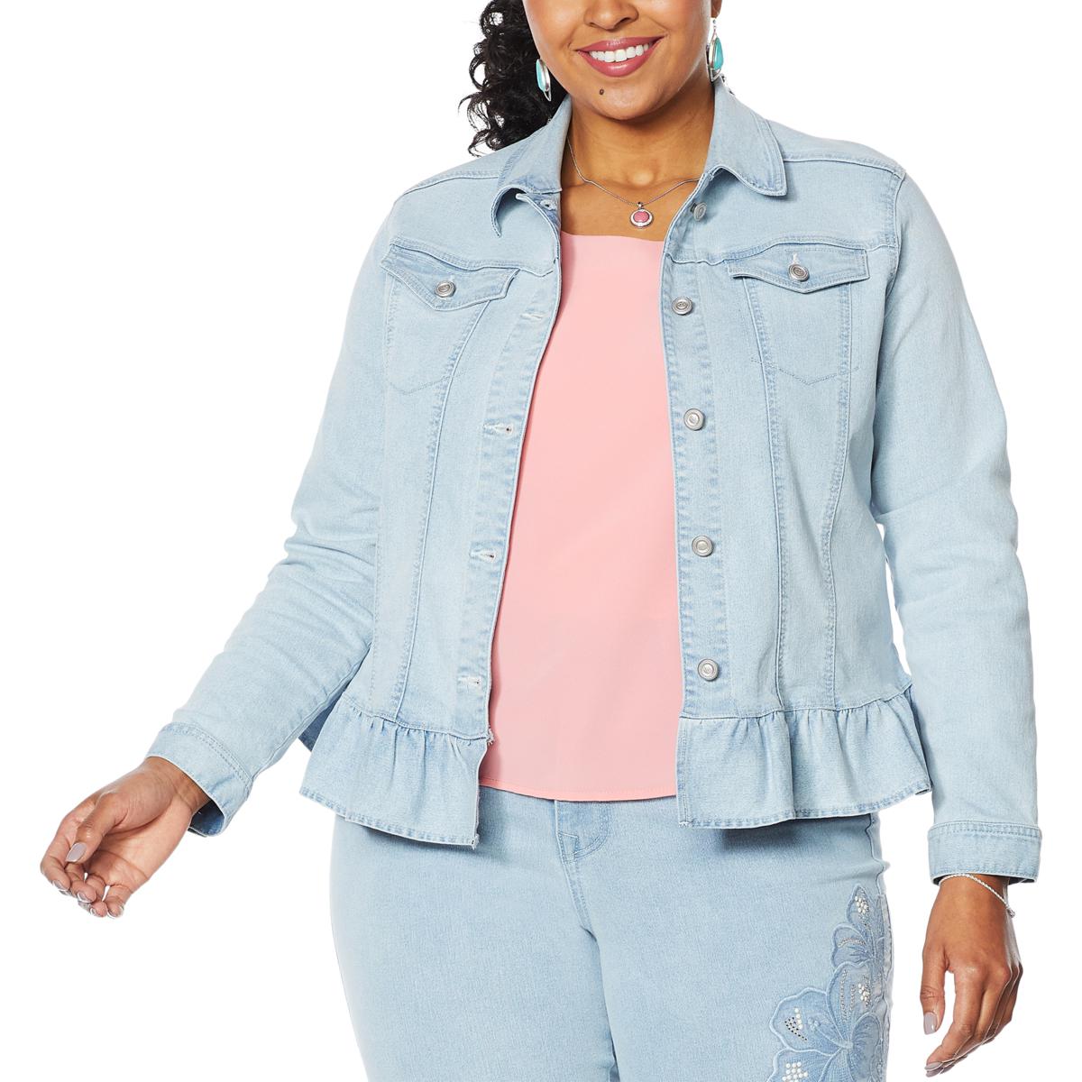 DG2 by Diane Gilman Ruffled-Hem Classic Stretch Denim Jacket - 9274030 ...