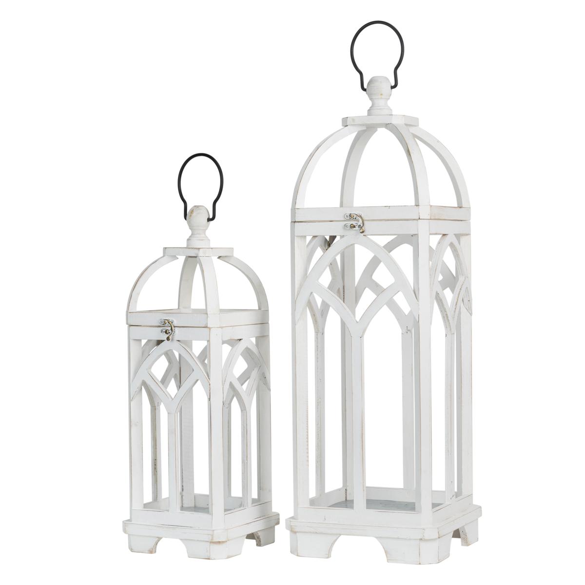 Glitzhome Set of 2 Farmhouse Wooden Church Window Lanterns | HSN