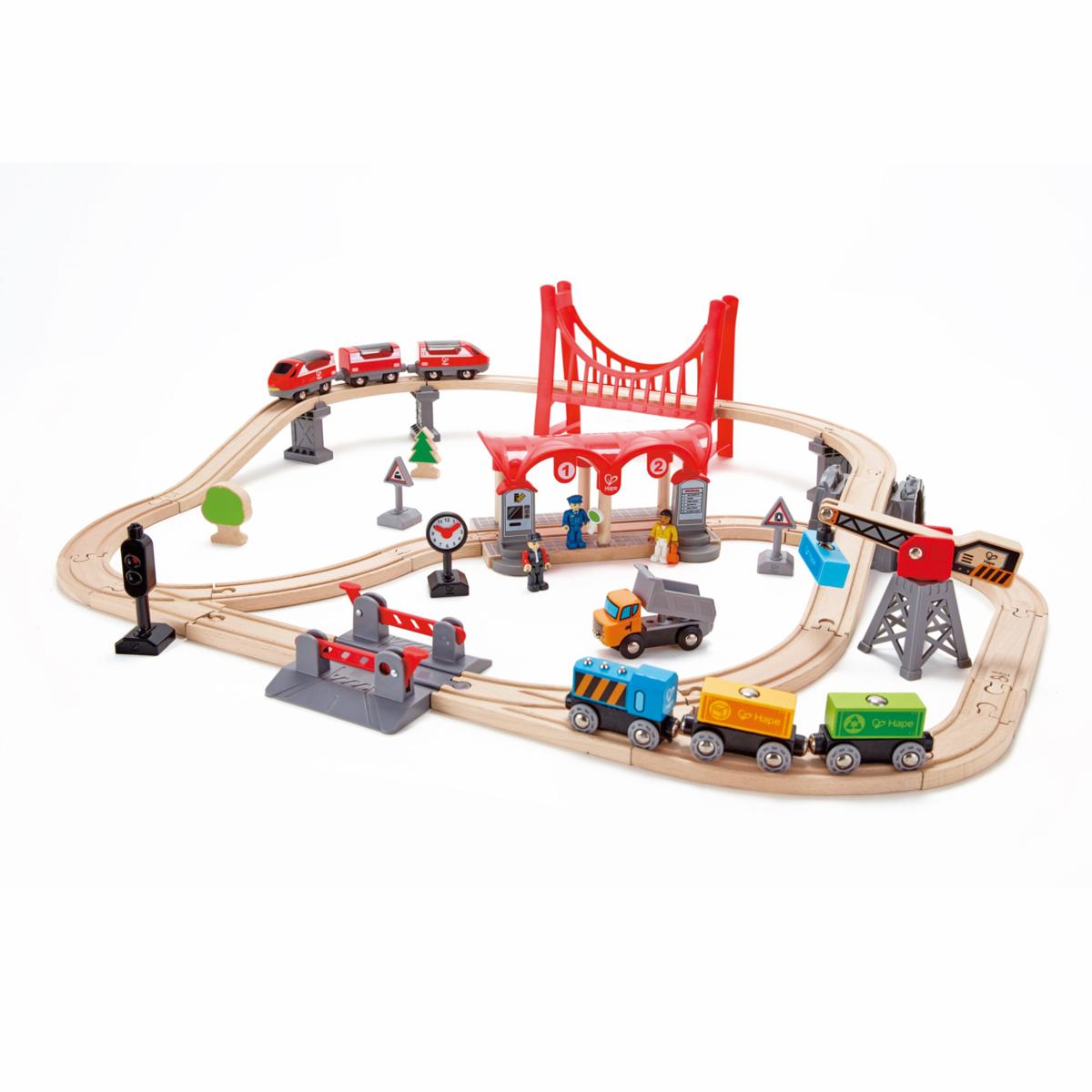 Hape Wooden Train Set Busy City Rail Set - 51 Pieces | HSN