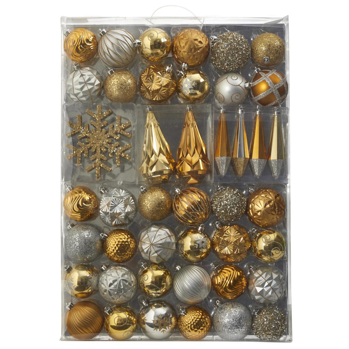 Holiday Shatterproof, 52 Count Christmas Tree Ornament Box Set, 80mm to ...