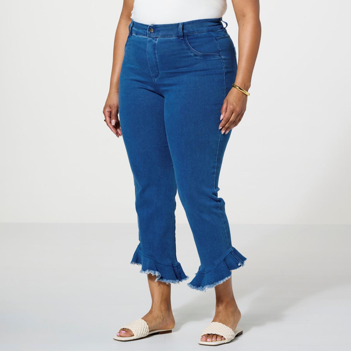 HUE Ruffle Crop Denim Skimmer Jean - 21491110 | HSN