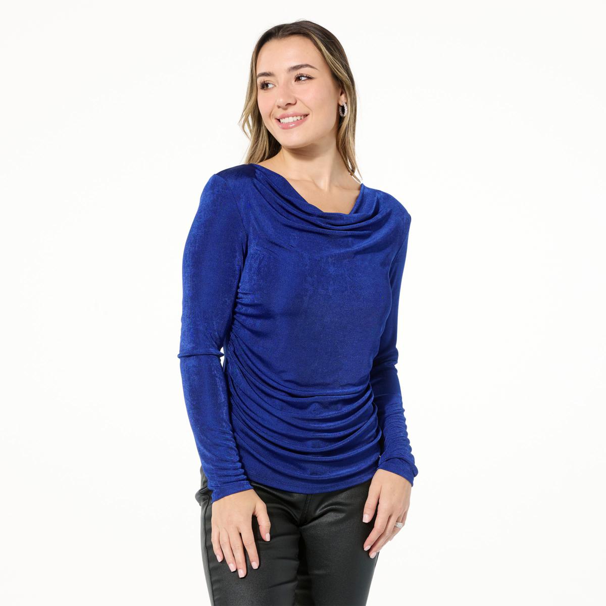 IMAN Global Chic Shimmer Knit Drape Front Top | HSN