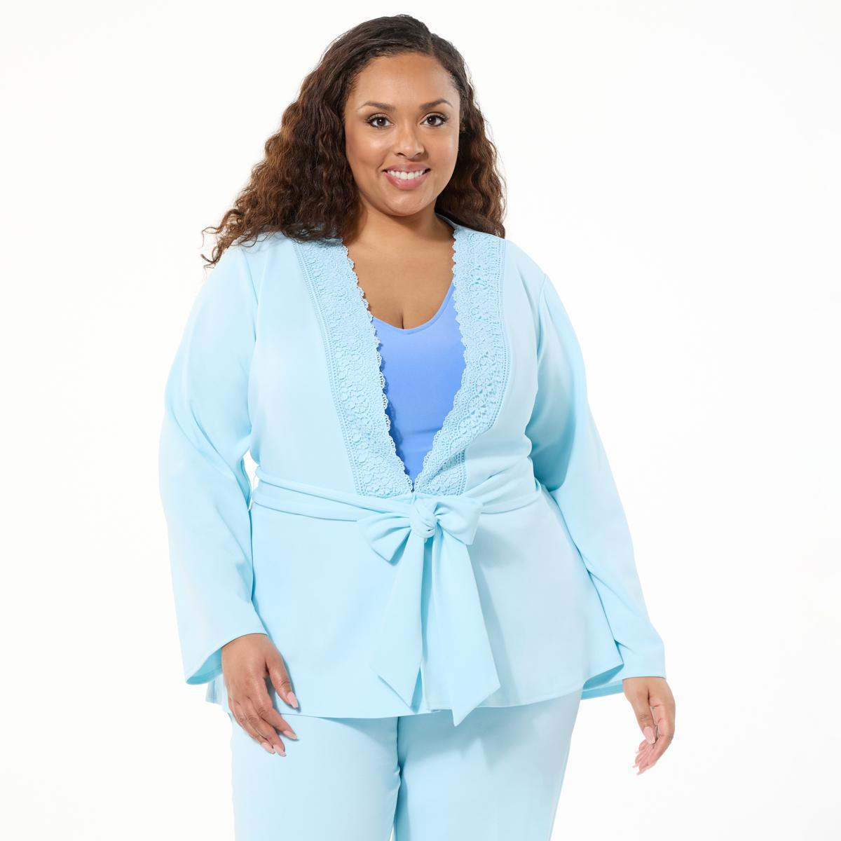 Iman Knit Lace Trim Topper with Belt | HSN