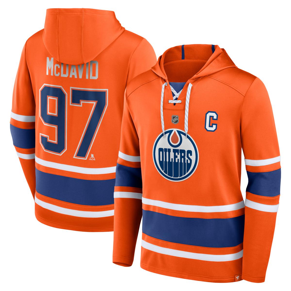 Men's Fanatics Connor McDavid Orange Edmonton Oilers Name & Number Lace ...
