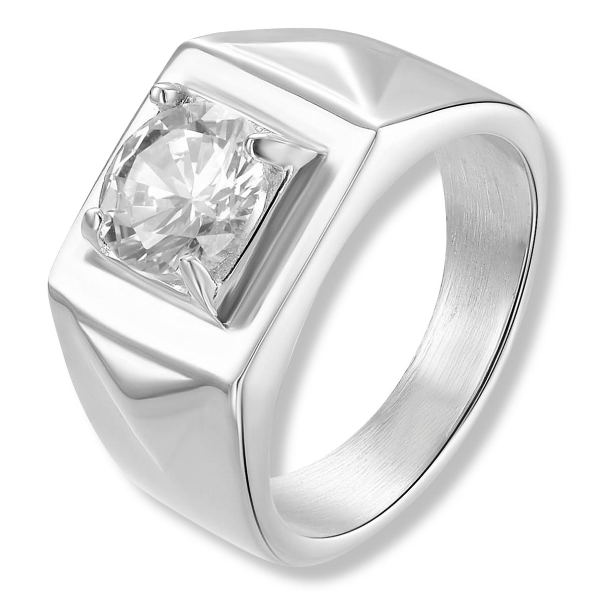 Men's Stainless Steel CZ Square Signet Ring | HSN