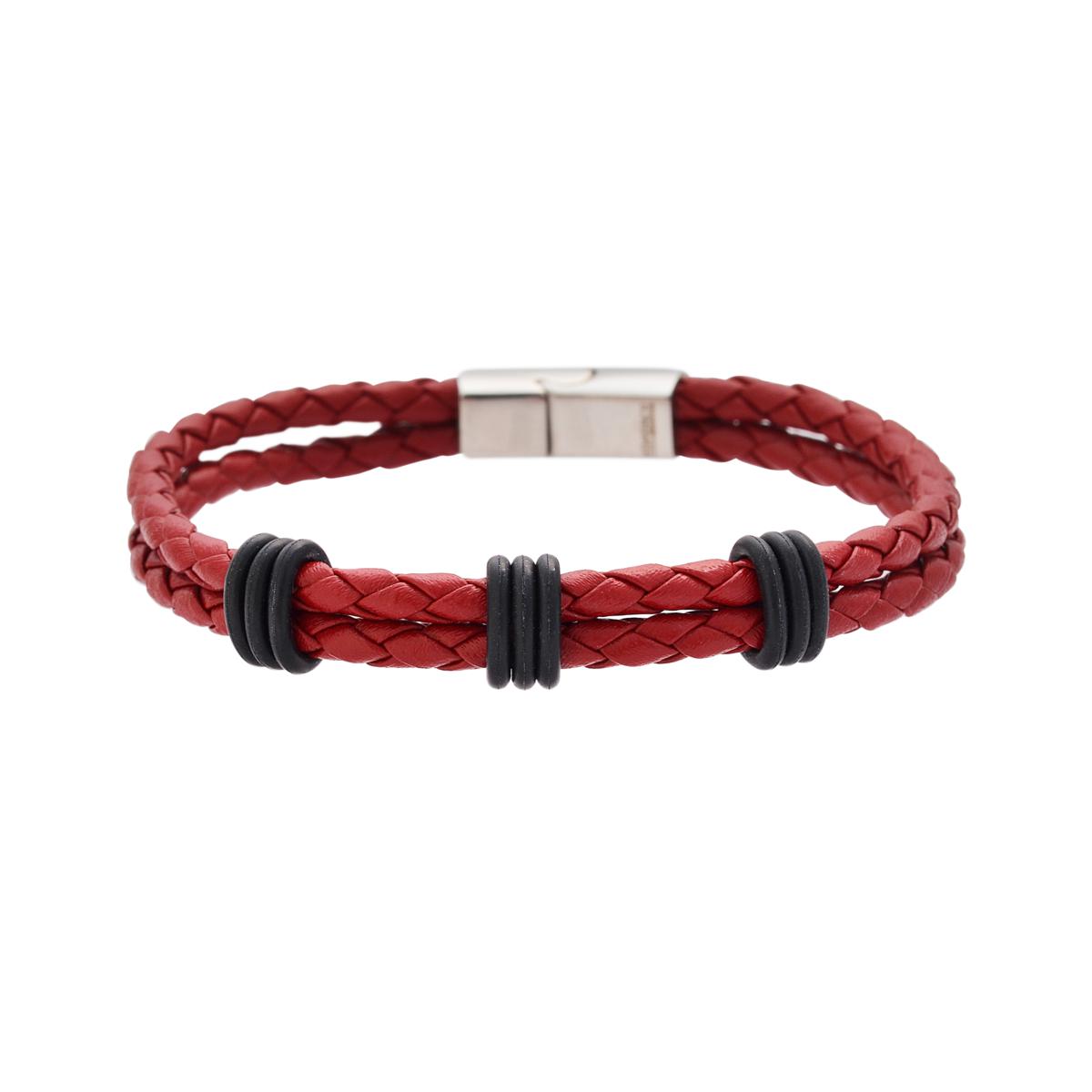 Men's Two-Strand Braided Leather Stainless Steel Clasp Bracelet ...