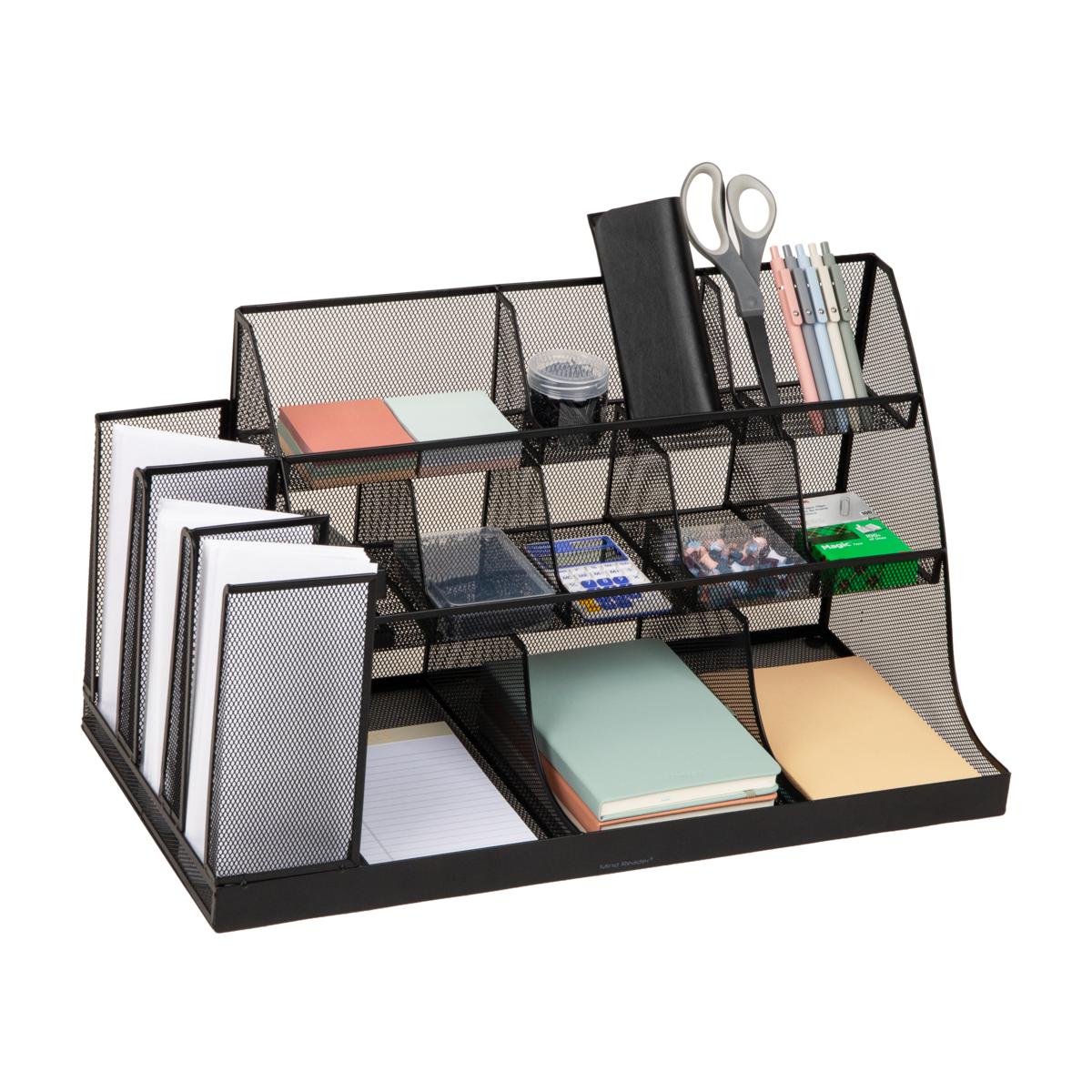Mind Reader 14-Compartment 3-Tier Large Breakroom Organizer Black Mesh ...