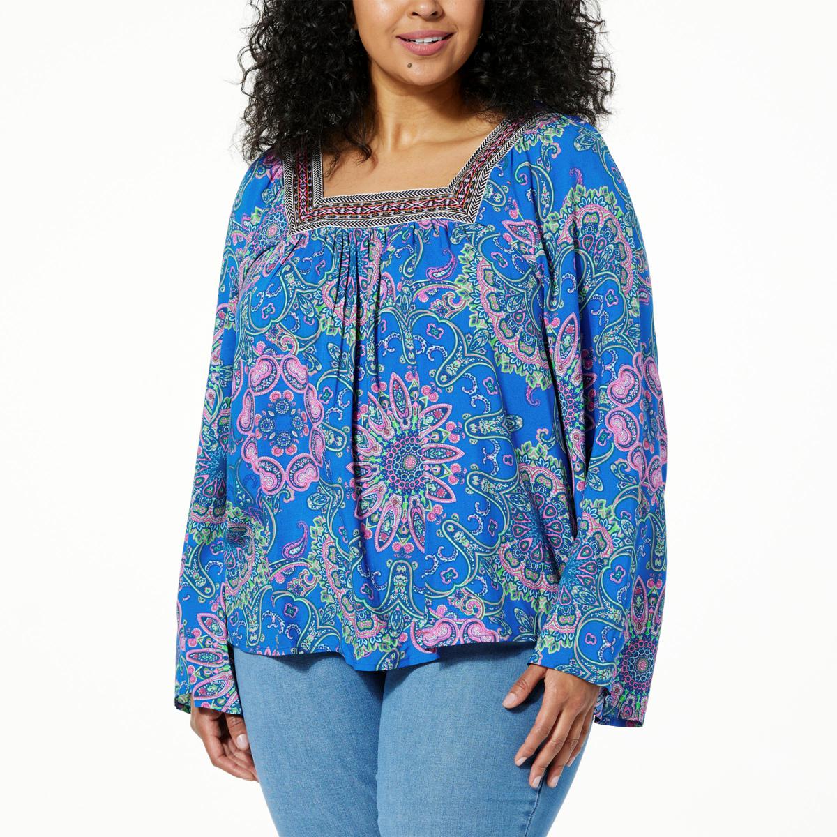 One World Square Neck Medallion Printed Top | HSN