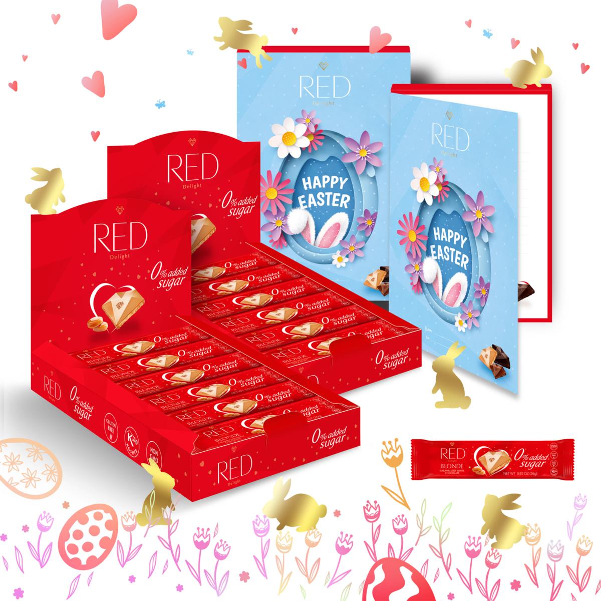 RED Chocolate 24-count Blonde Chocolate Bars w/Easter Card | HSN