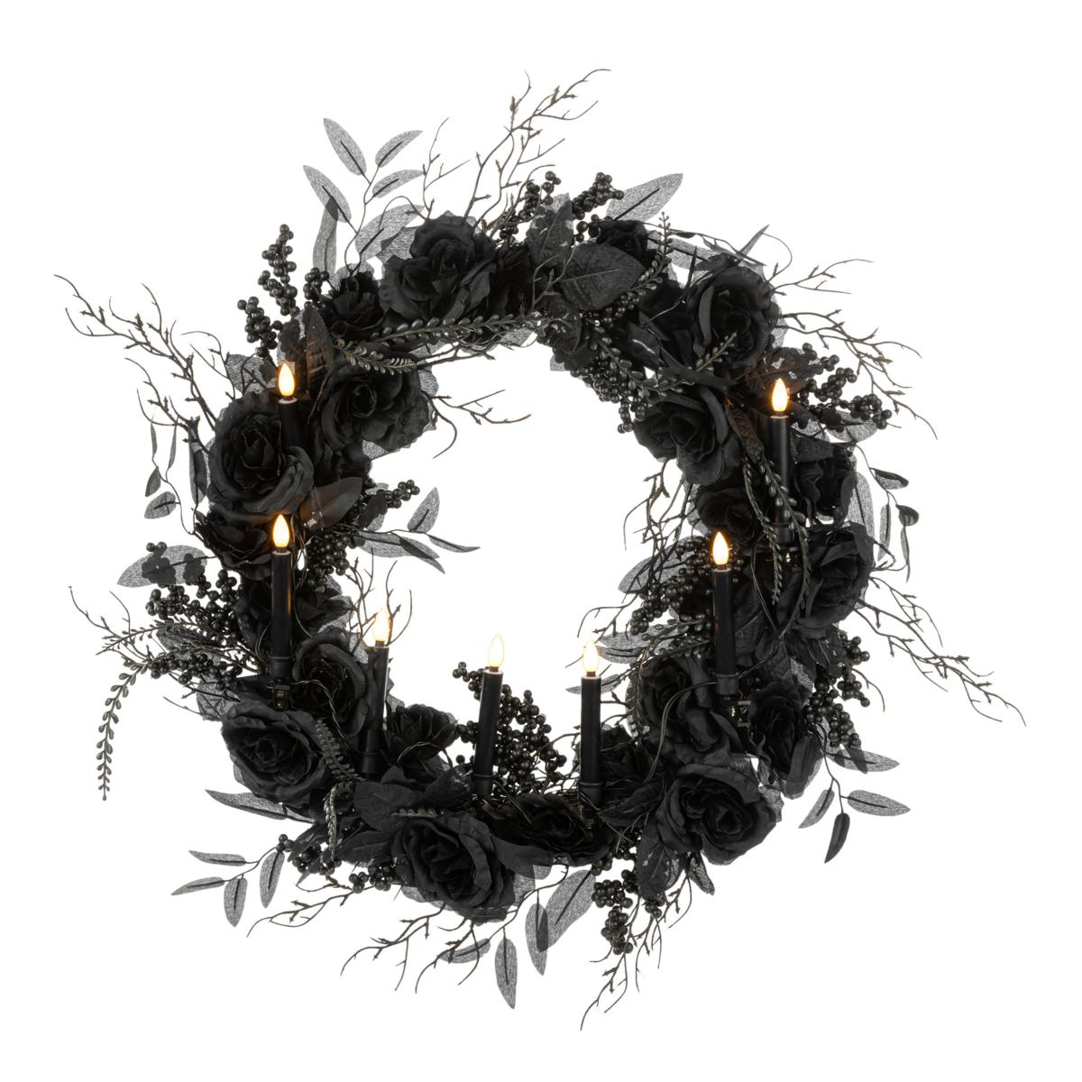 Spooky Lane Black Rose Wreath with Candles | HSN