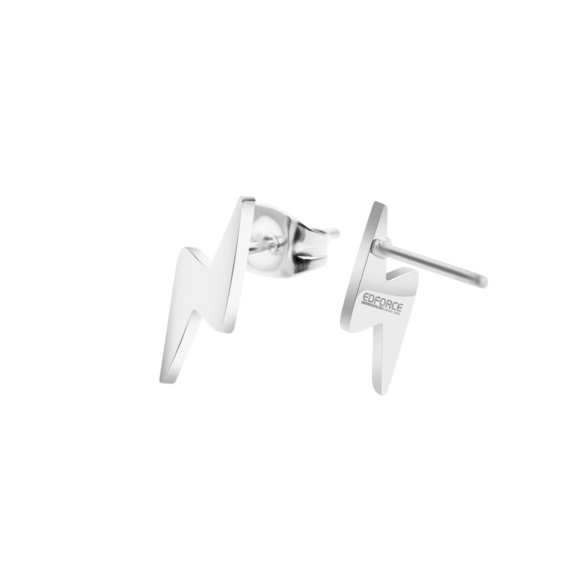Stately Steel Stainless Steel Lightning Bolt Stud Earrings Metallic