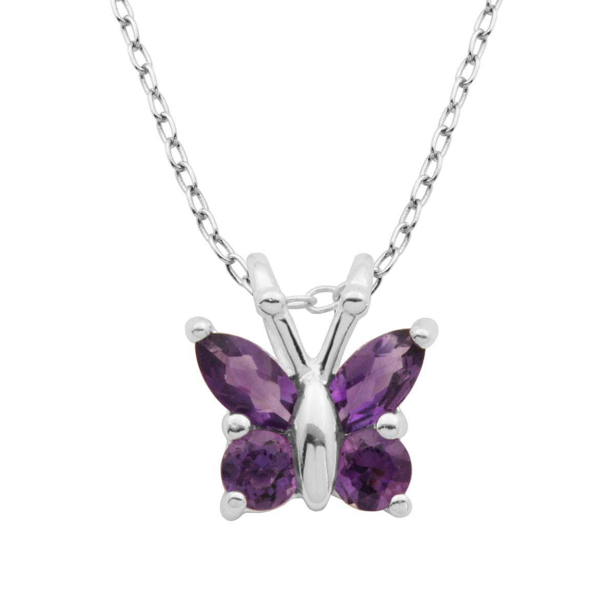 Sterling Silver Colored Gemstone Butterfly Pendant with 18" Chain ...
