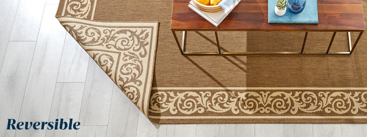 (HSN) Oasis 5'1" x 7' Scroll Border Indoor/Outdoor Reversible Rug ...