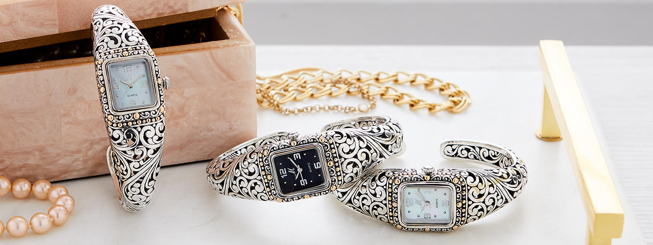 (HSN) Bali Designs "Sanga" 18K Gold Accent Mother-of-Pearl Dial Cuff ...